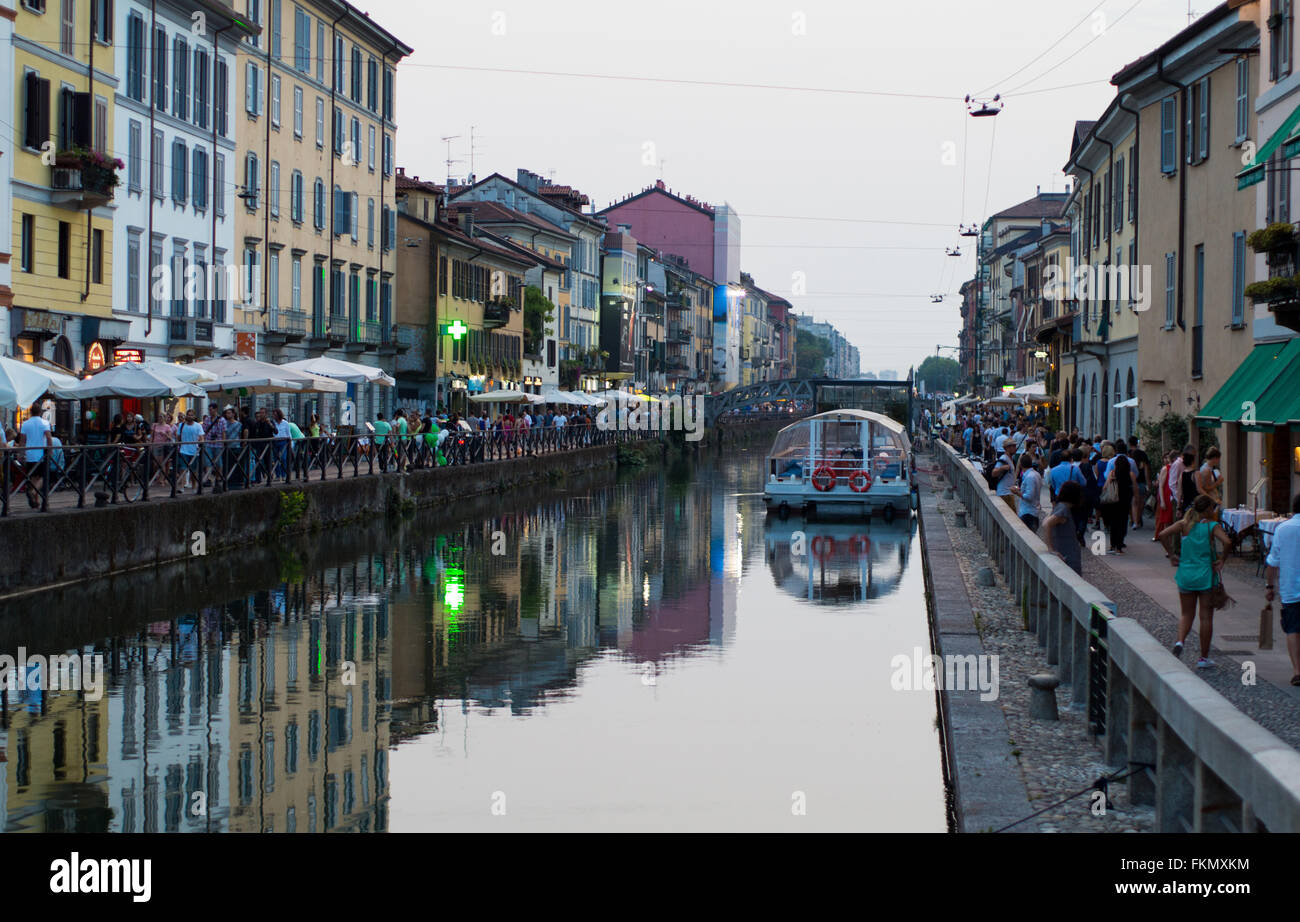 Navigli in Milan with people Stock Photo - Alamy