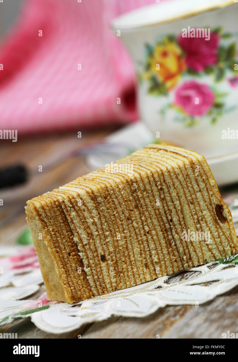 Slice of sekacz, traditional Polish spit cake on dessert plate Stock ...