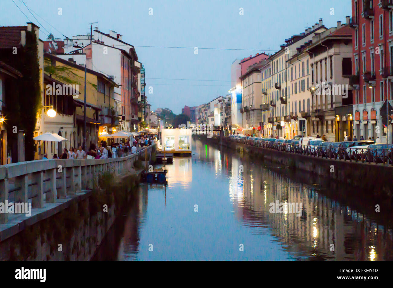 Navigli in Milan with people Stock Photo - Alamy