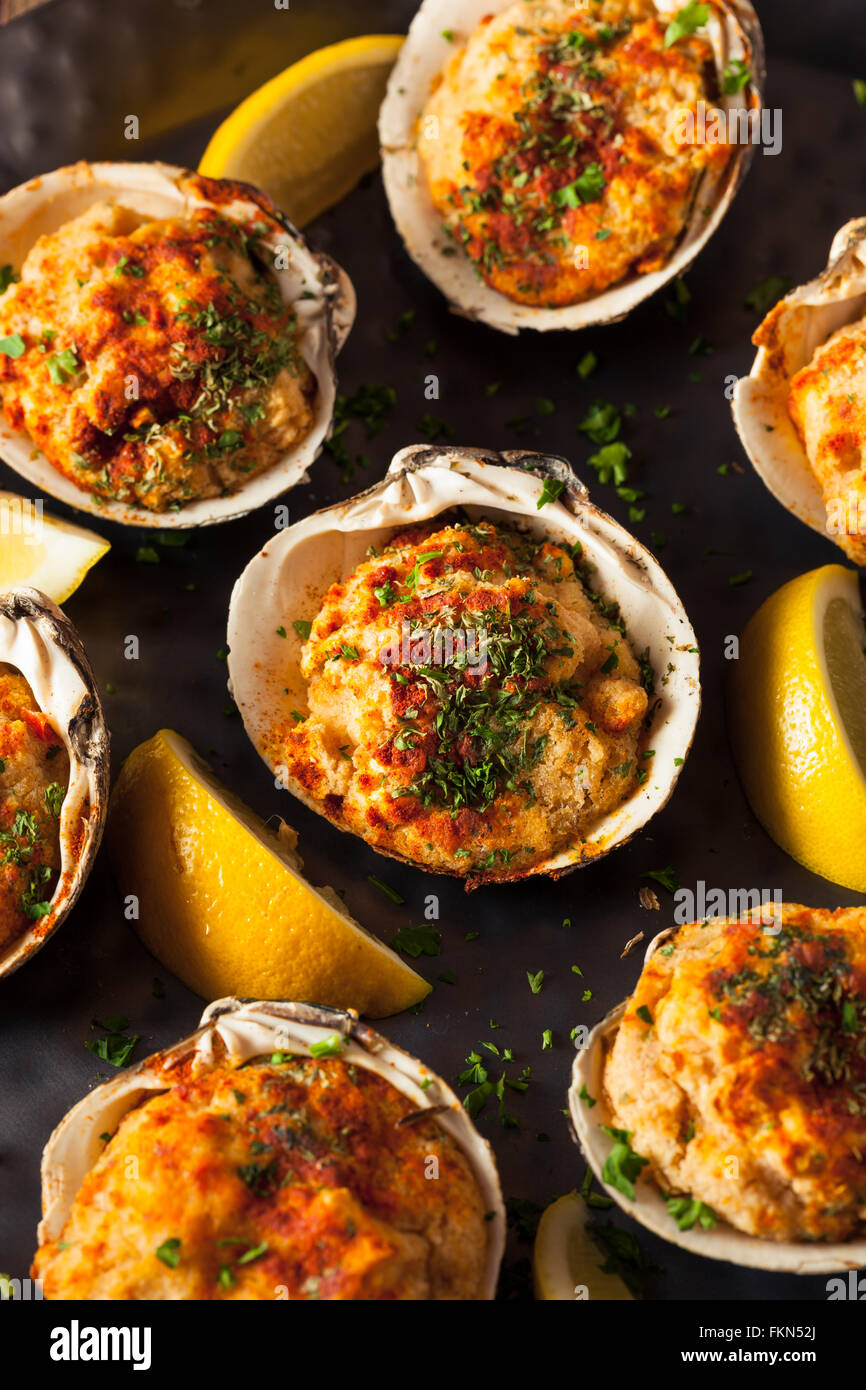 Homemade Baked Clams with Lemon and Parsley Stock Photo - Alamy