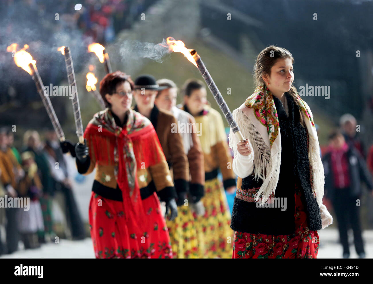 Zakopane, Poland. 09th Mar, 2016. A girl dressed in traditional Goral ...