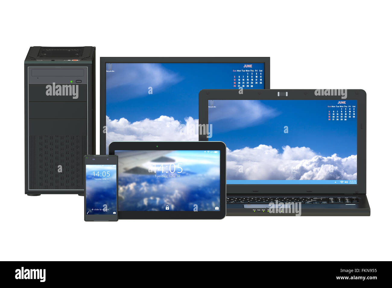 Modern computer, laptop, tablet and smartphone isolated on white ...