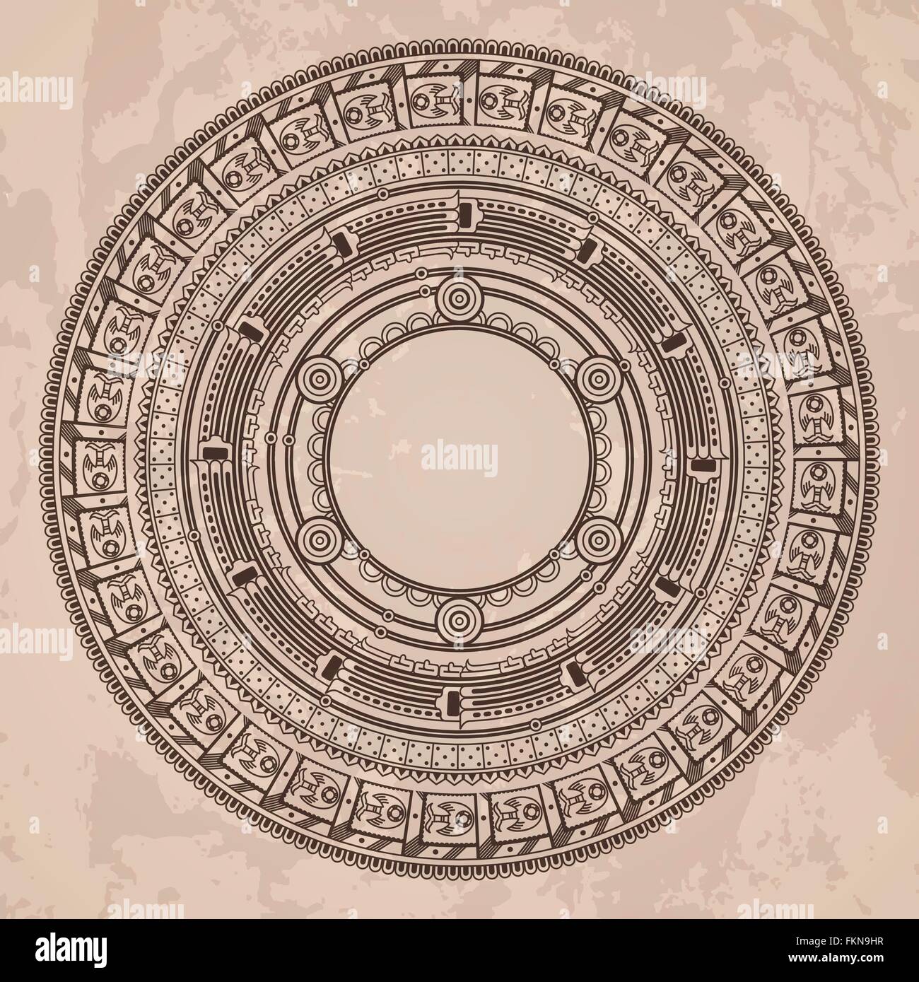 Vector circular pattern in the style of the Aztec calendar stone Stock ...