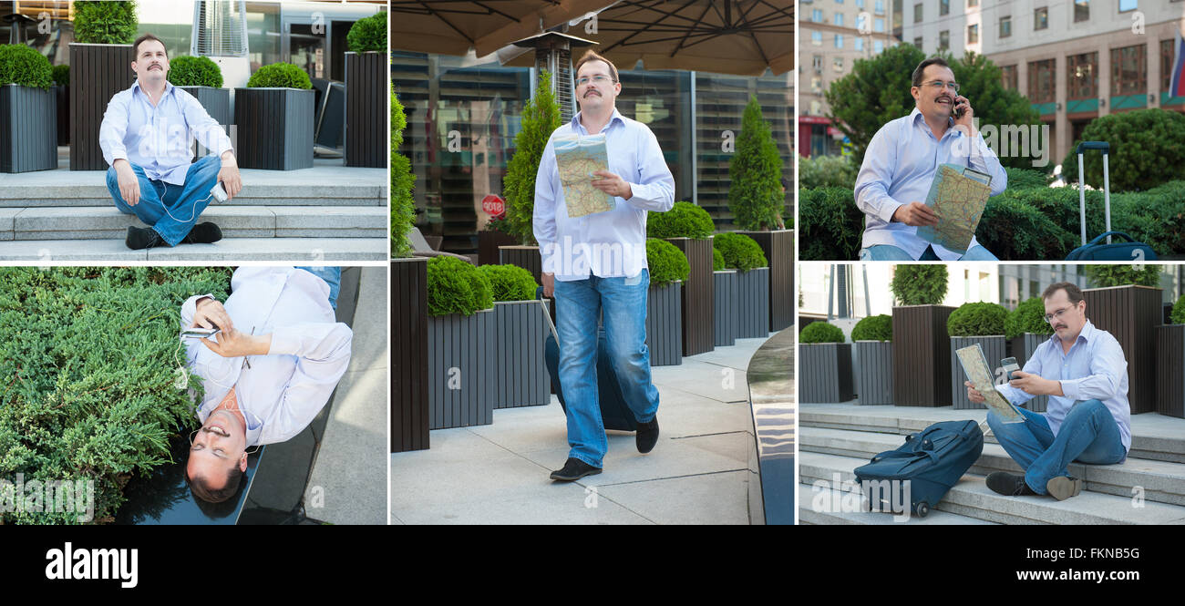 Business man looking the way on map. Looking for directions Stock Photo ...