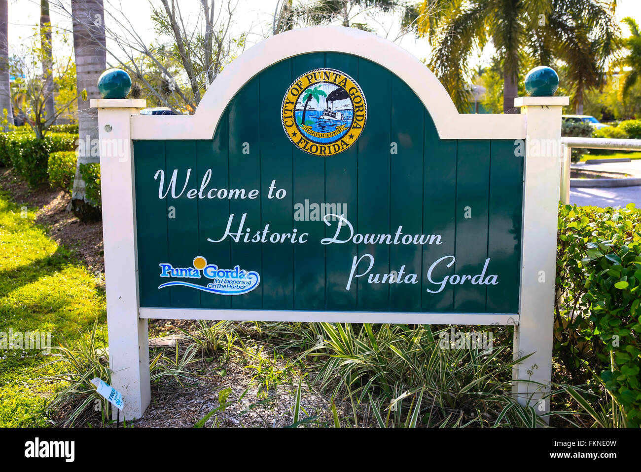 Welcome to Historic Downtown Punta Gorda in Florida sign Stock Photo ...