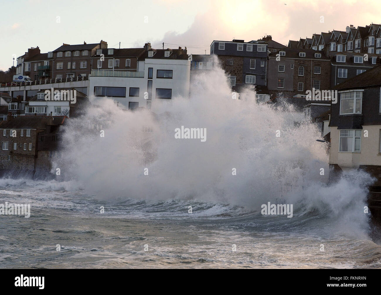 St Ives, Cornwall, UK. 9th March, 2016. Massive waves crash in St Ives ...