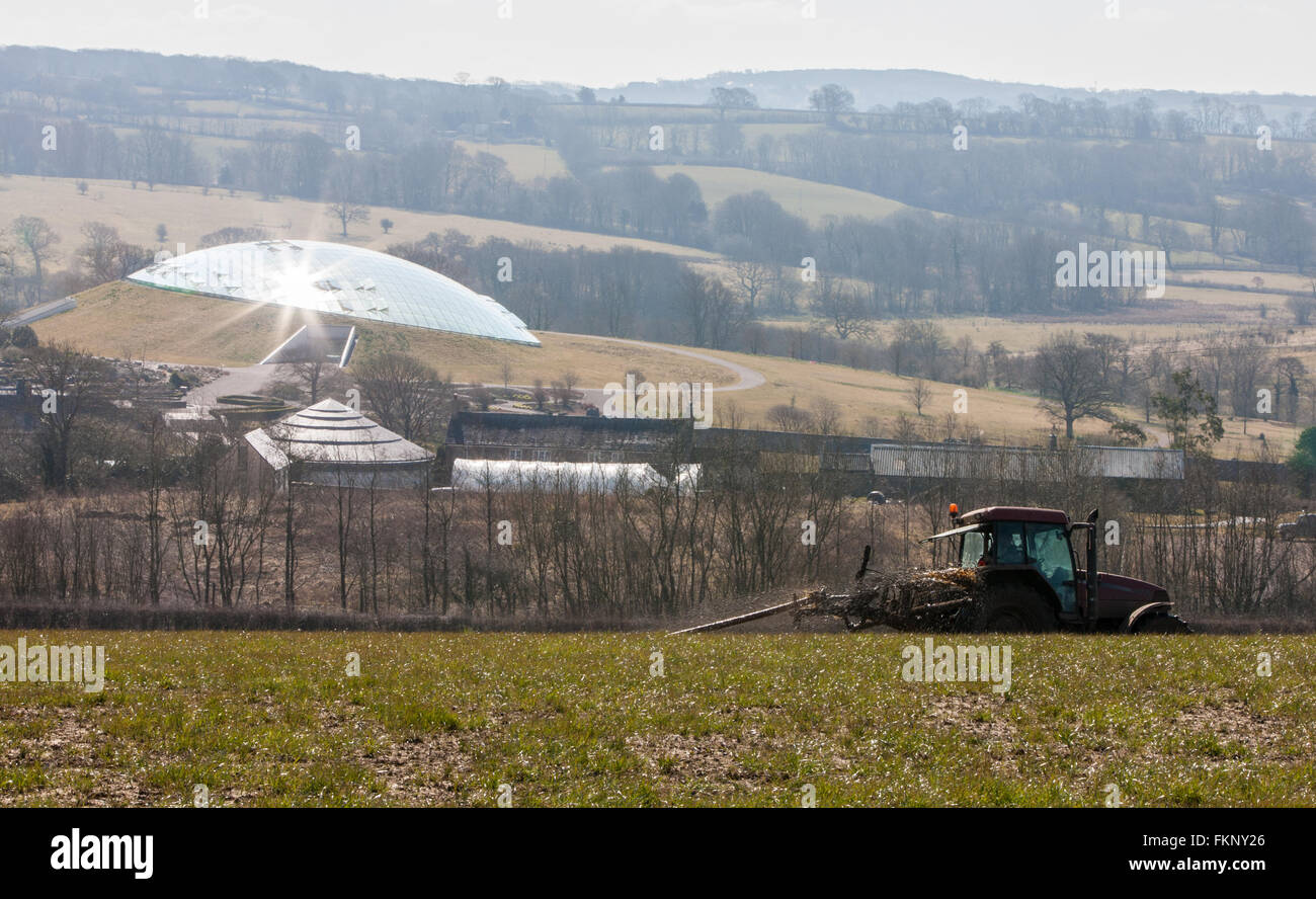Tractor putting,spraying manure,muck spreading on field and National ...