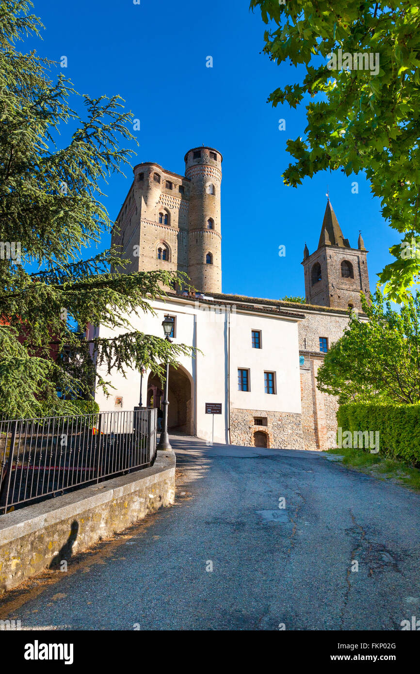 The castle of Serralunga d'Alba, little village of the langhe along the ...