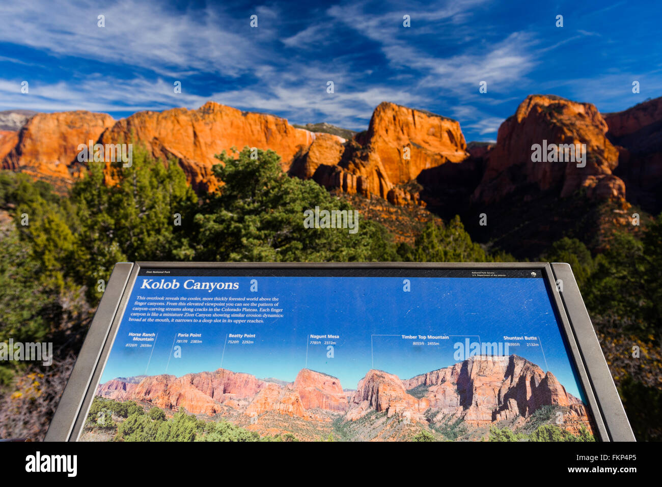 Overview of Kolob Canyons in Zion National Park with sign Stock Photo ...
