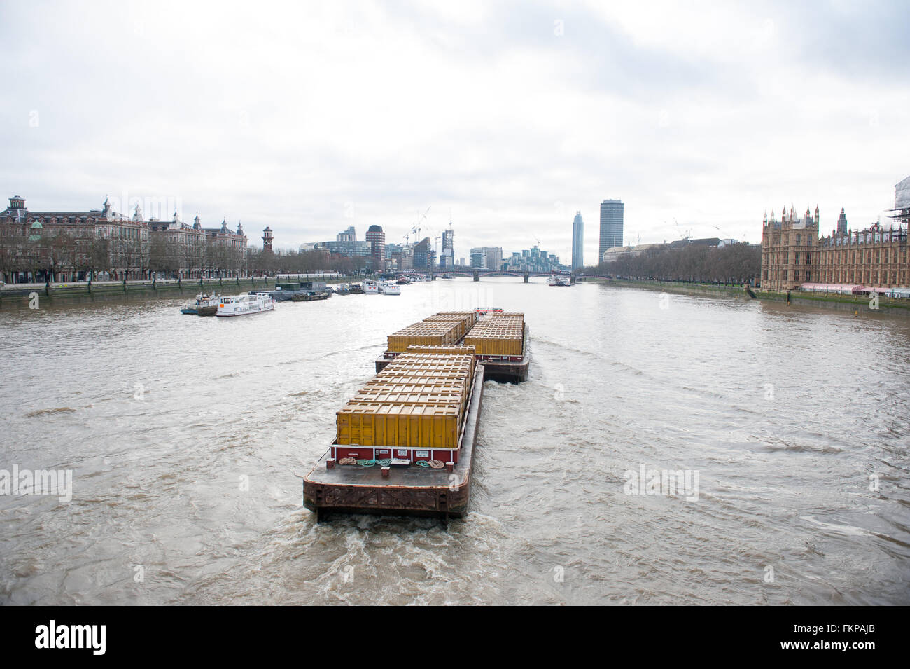 Cargo barge on the River Thames in London, England Stock Photo - Alamy
