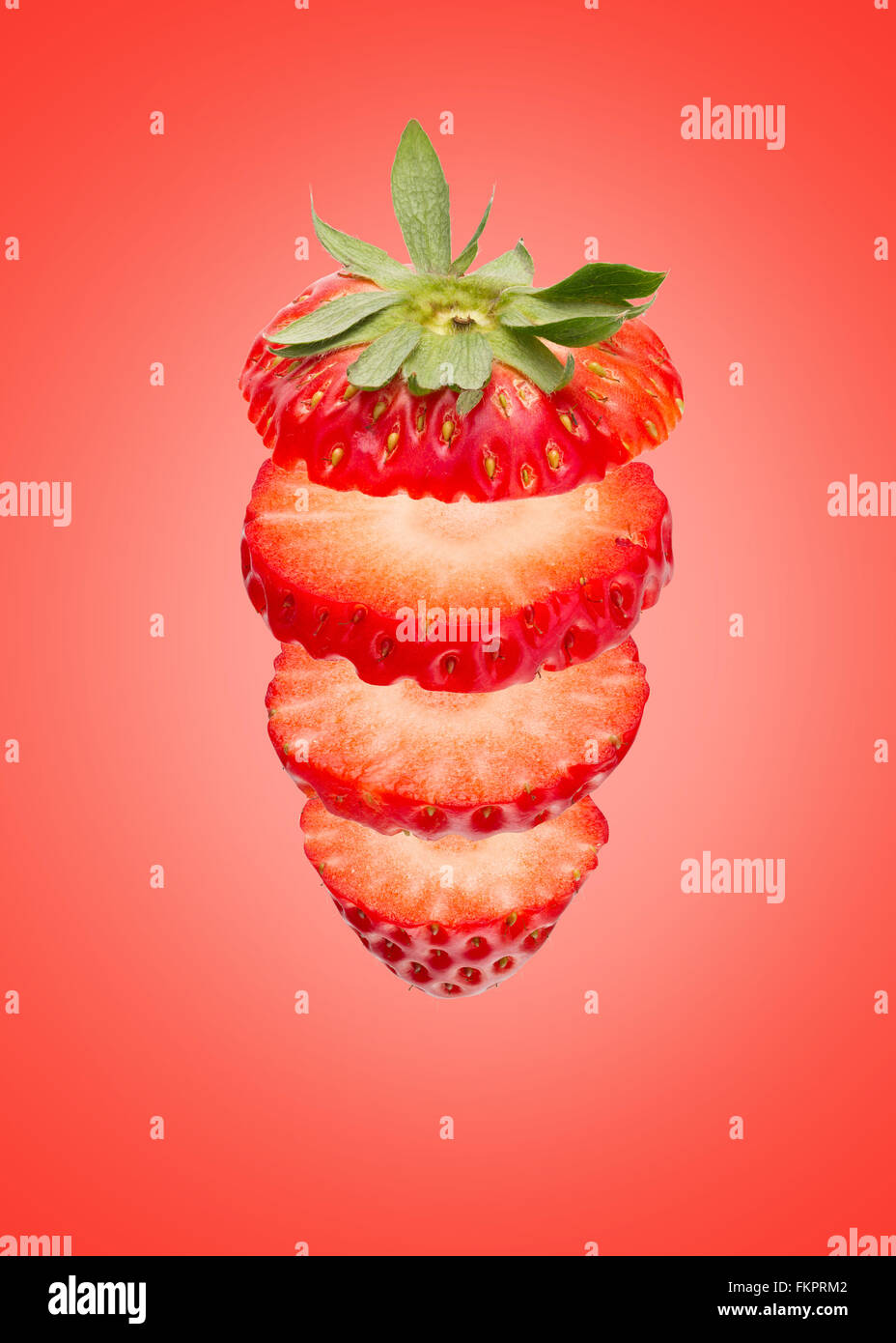 Cutted Fresh Strawberry on Red background with Clipping Path Stock ...