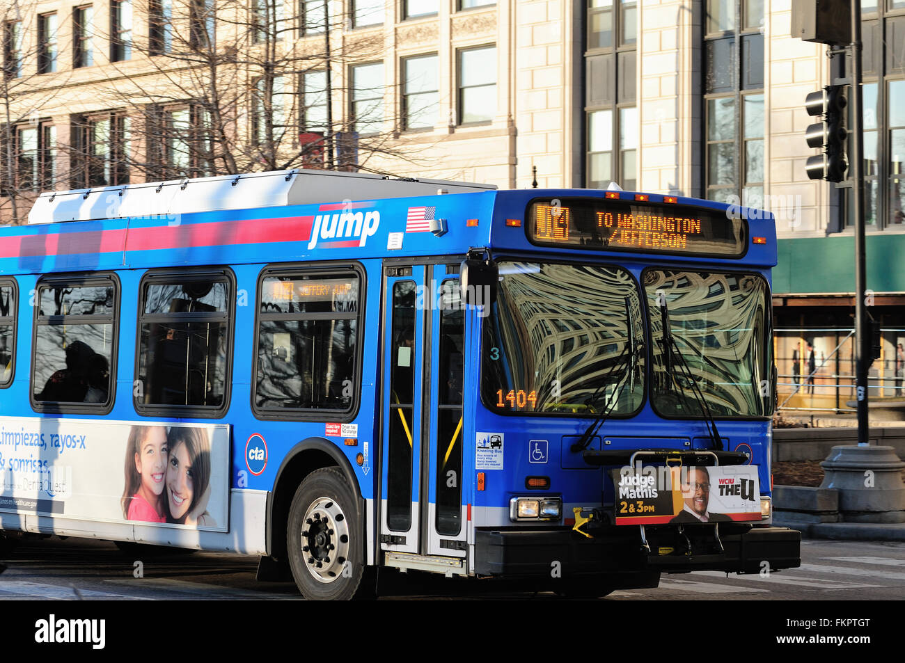 Chicago, Illinois, USA. A CTA jump (express) bus traveling along ...