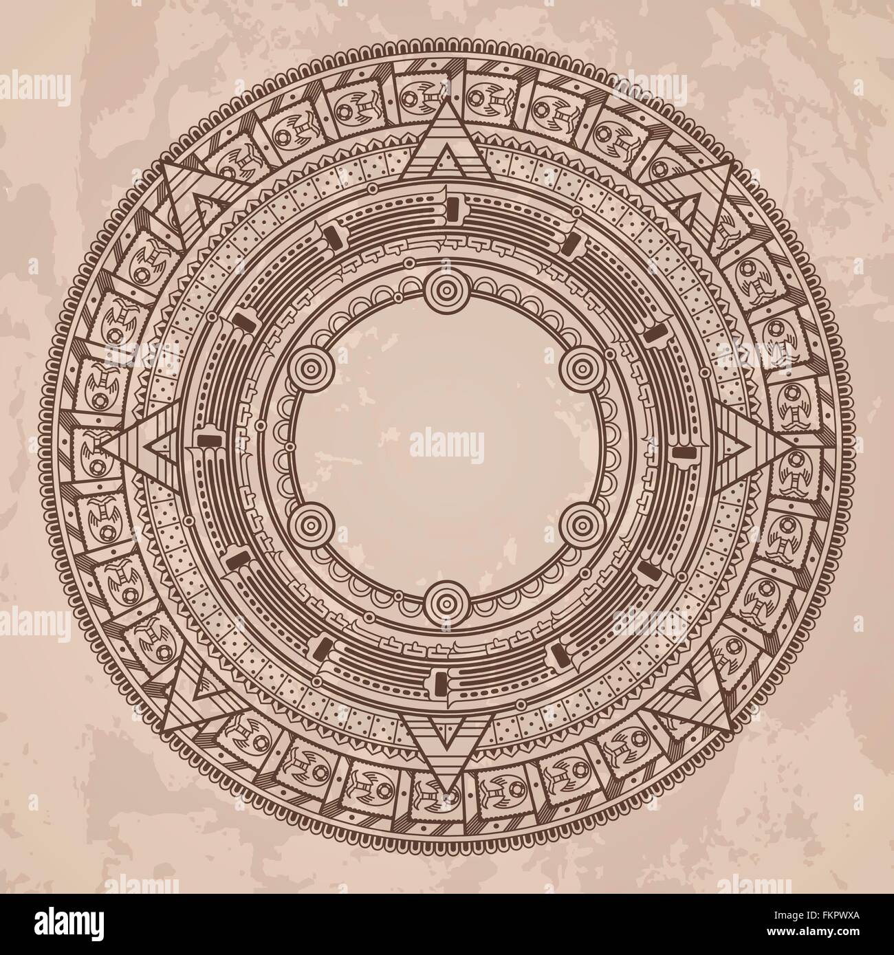 Vector circular pattern in the style of the Aztec calendar stone Stock ...