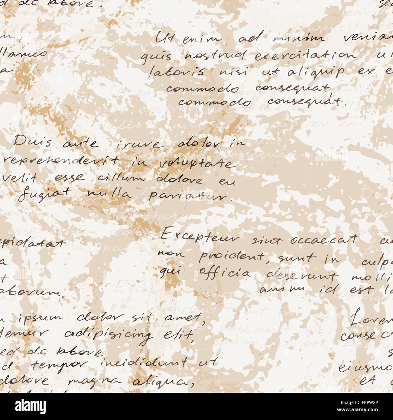 Vector seamless pattern with a hand-written Latin text on the old dirty ...