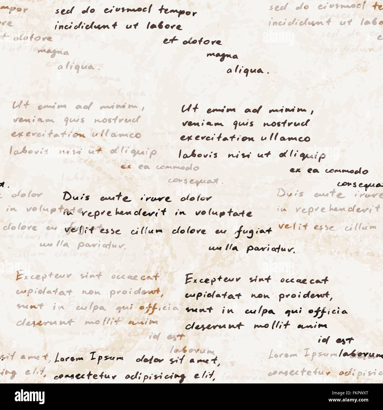 Vector seamless pattern with a hand-written Latin text on the old dirty ...