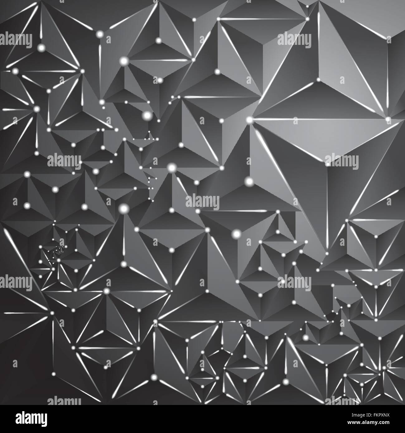 Abstract triangle dark background with neon dots and lines. Connection structure. Vector ...