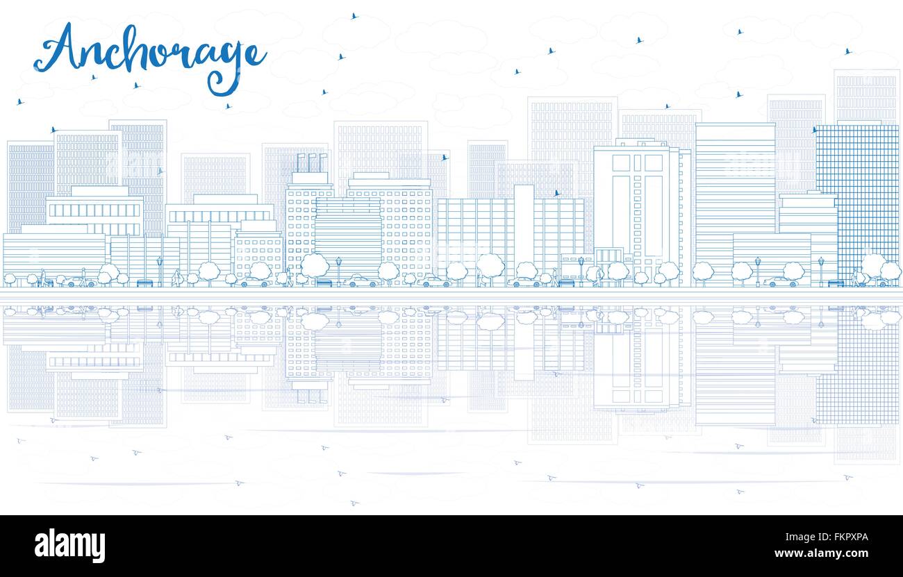Outline Anchorage skyline with blue buildings. Vector illustration ...