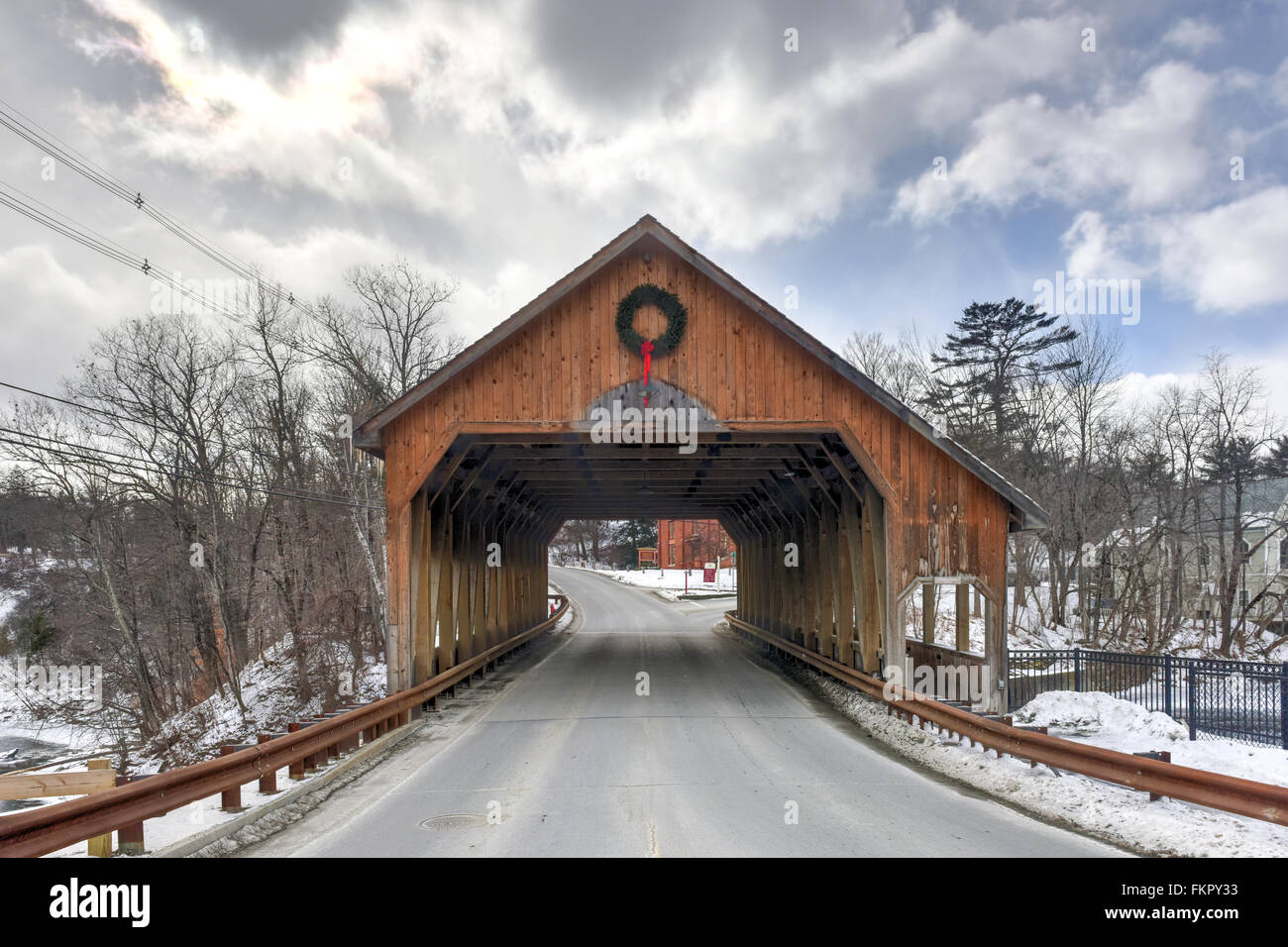 Quechee Covered Bridge in Quechee, Vermont in the winter Stock Photo ...