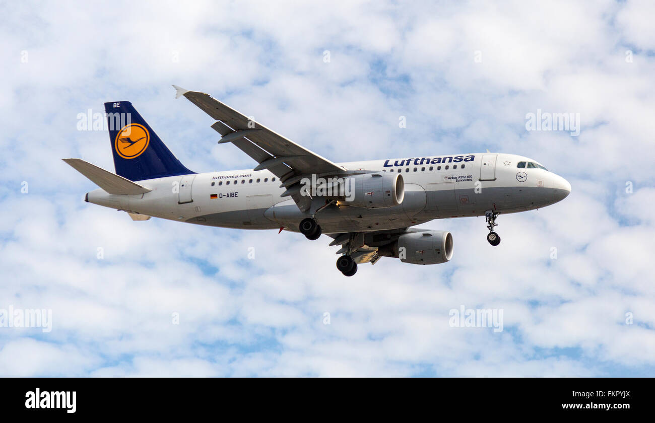 Lufthansa Germany Aeroplane landing at London Heathrow airport Stock ...