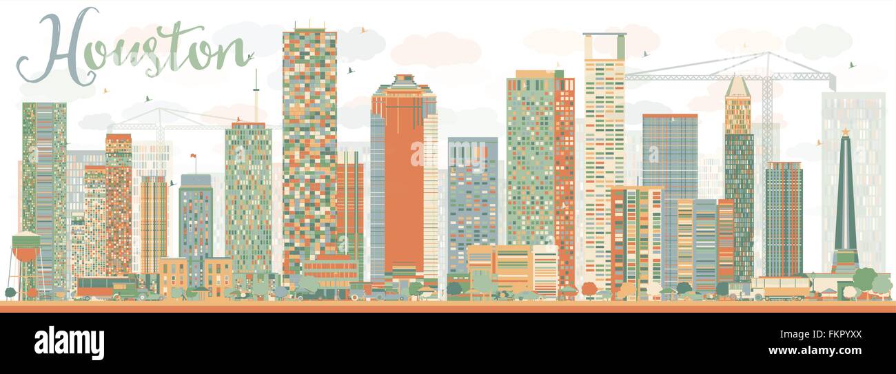 Abstract Houston Skyline with Color Buildings Sky. Vector Illustration ...