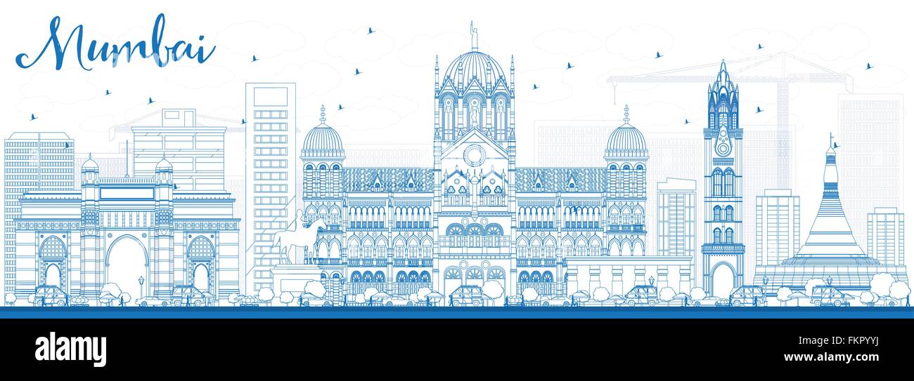 Outline Mumbai Skyline with Blue Landmarks. Vector Illustration ...