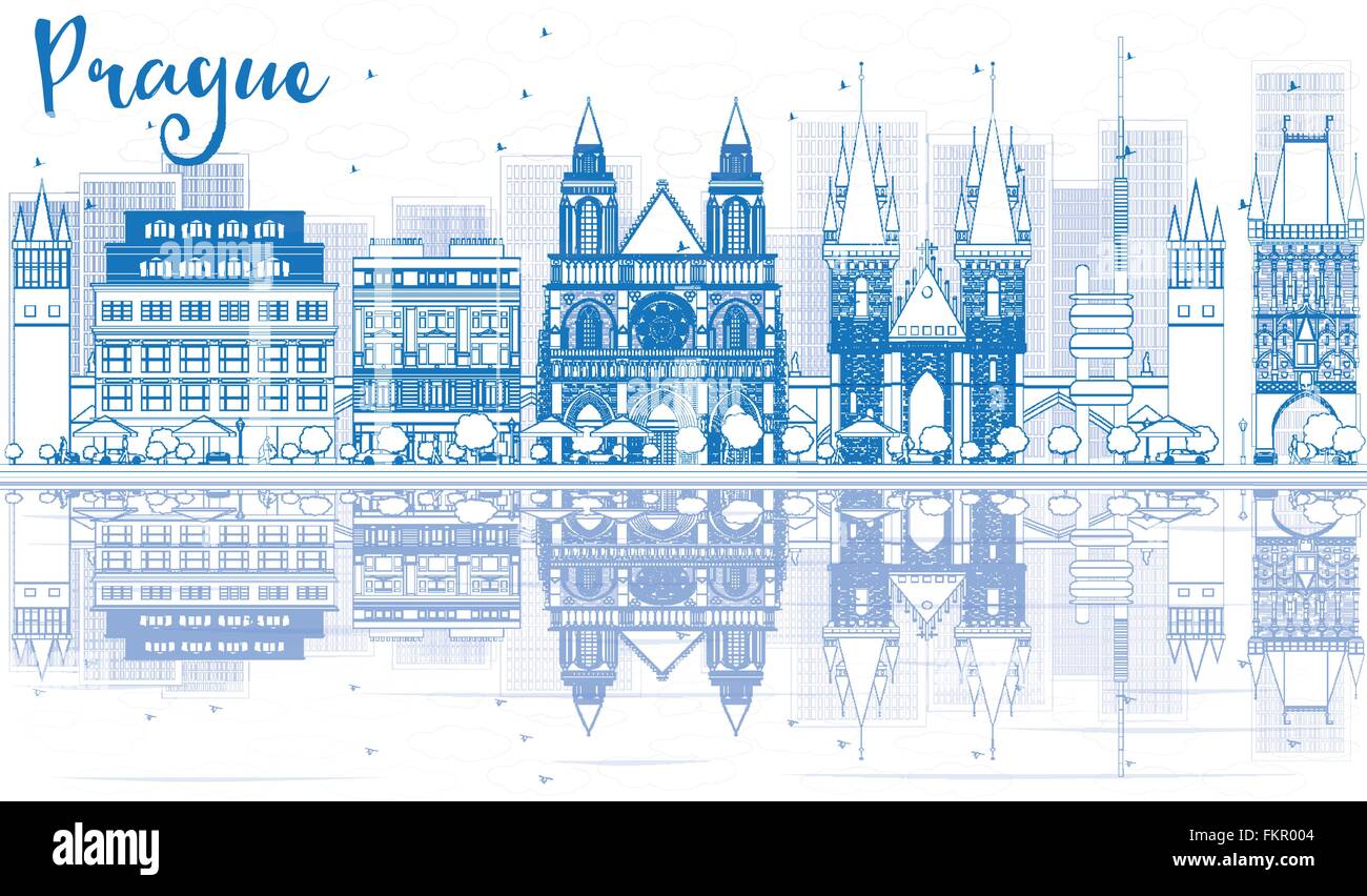 Outline skyline silhouette prague panorama architecture hi-res stock ...