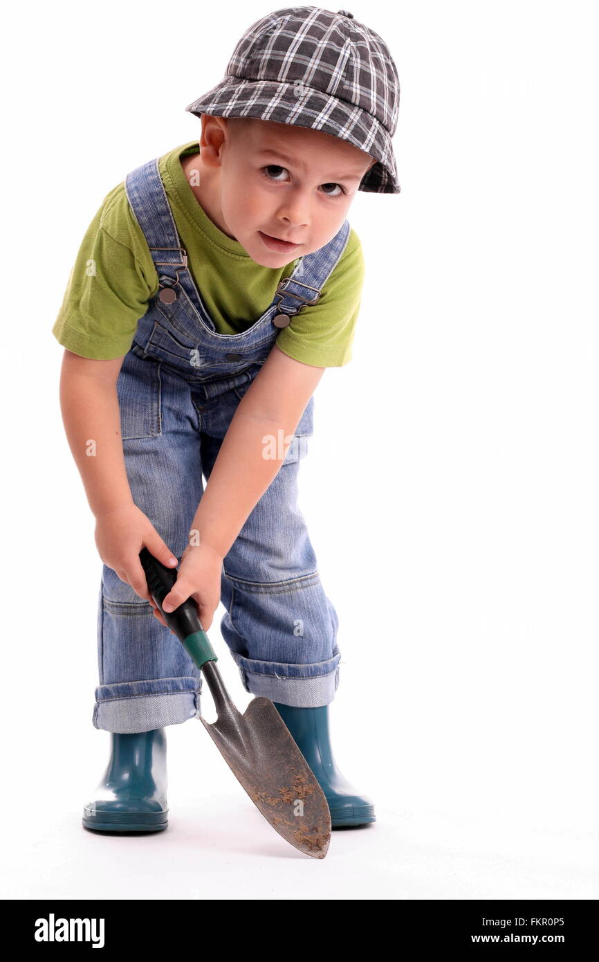 Gardener - boy in working, isolated in white Stock Photo - Alamy