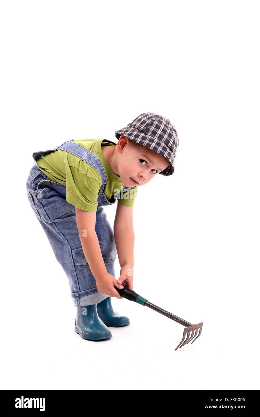 Gardener - boy in working, isolated in white Stock Photo - Alamy
