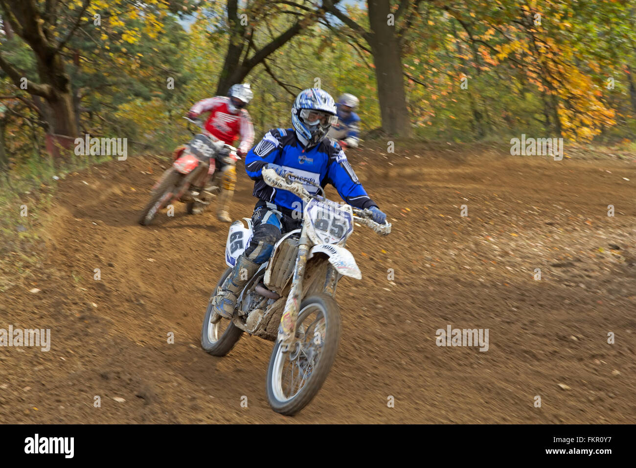 Group of motocross riders in turn at Motocross Zabreh Cup Stock Photo ...