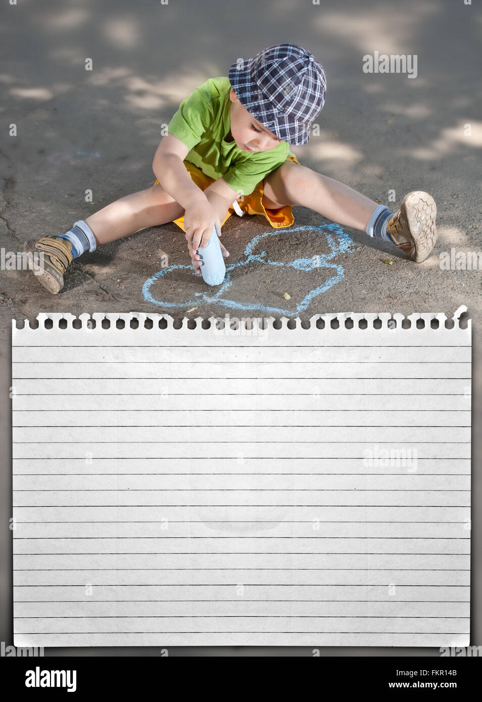 Boy drawing with chalk on asphalt Stock Photo - Alamy