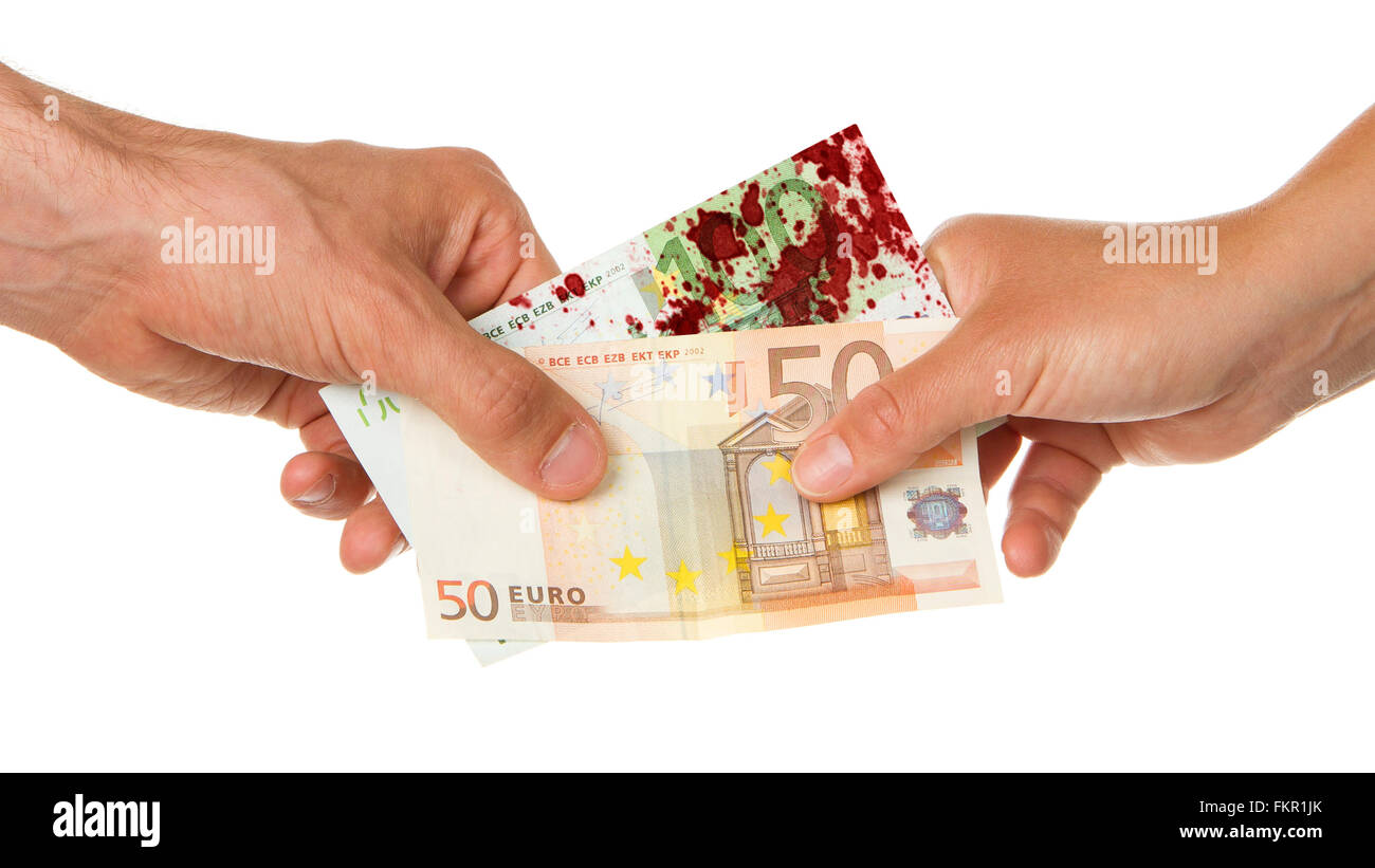 Man giving 450 euro to a woman, isolated on white, bloody Stock Photo ...