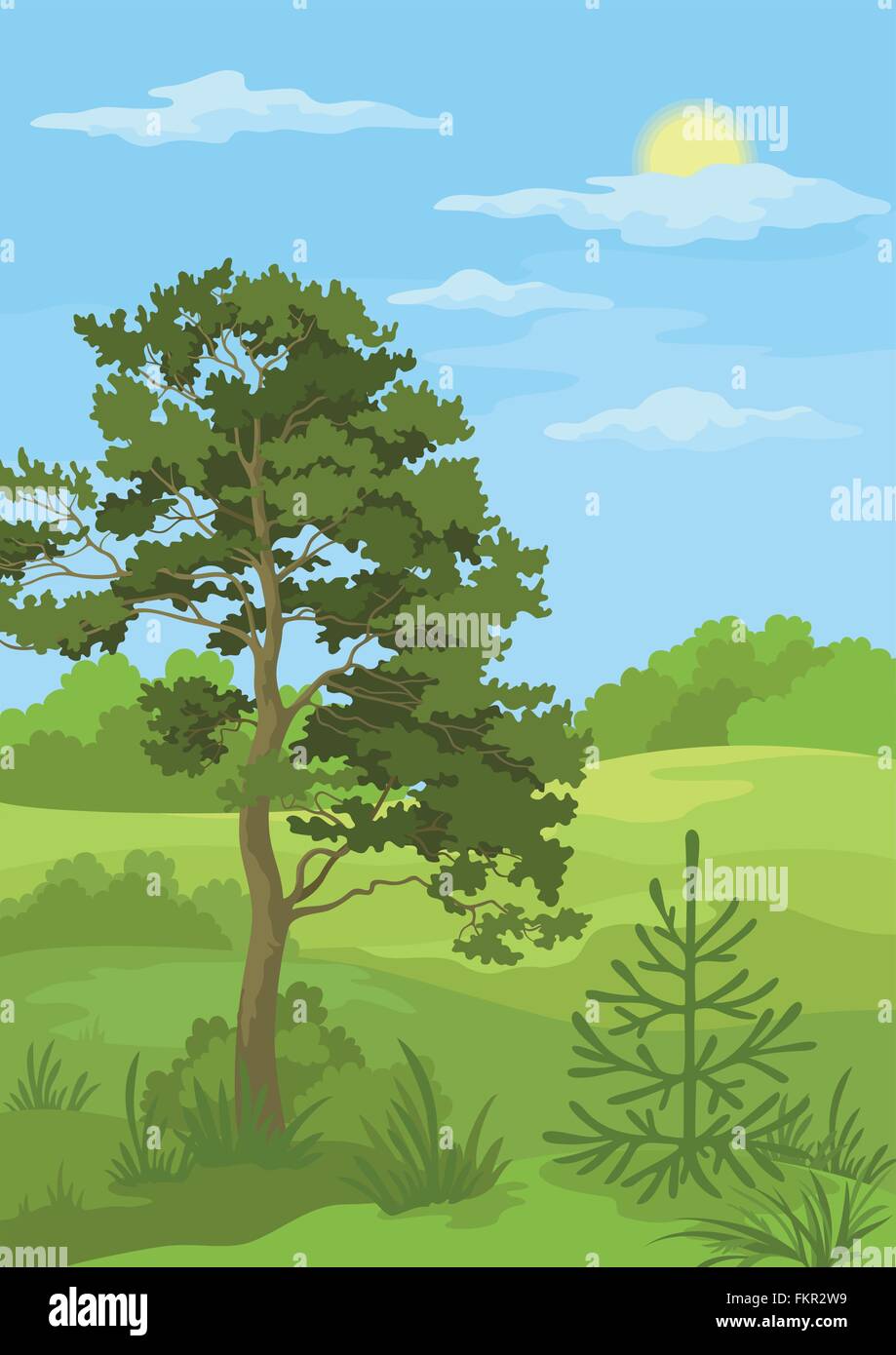 Summer landscape with trees and blue sky Stock Vector Image & Art - Alamy
