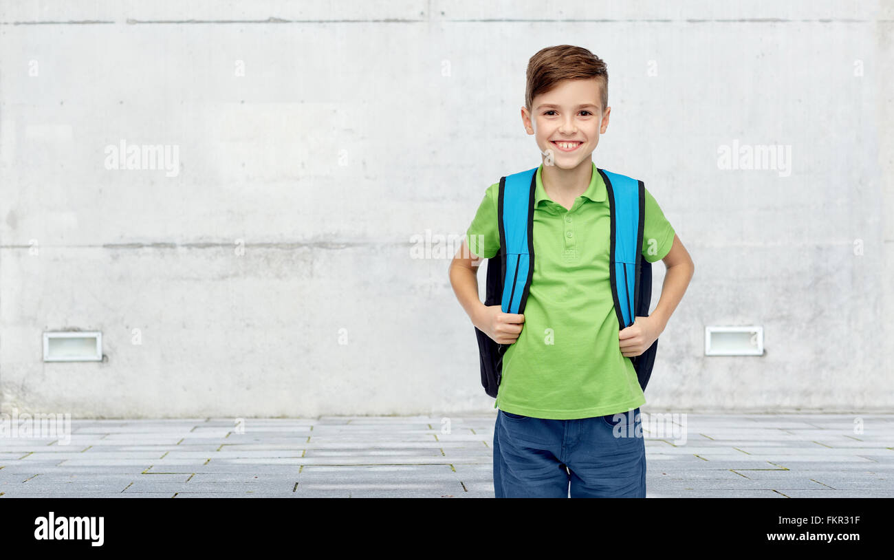 happy student boy with school bag Stock Photo - Alamy