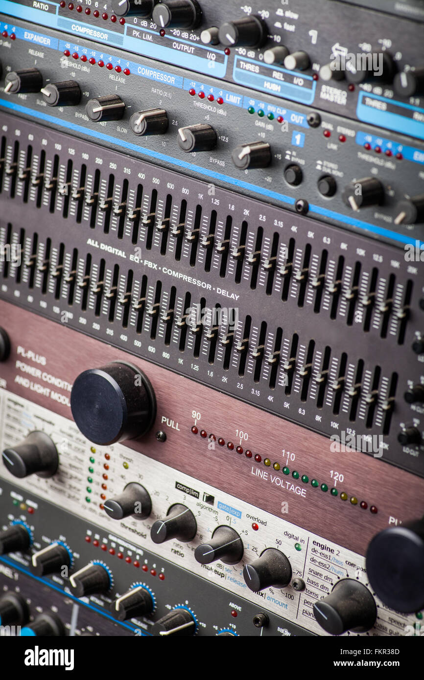 Color image of many buttons in a sound recording studio Stock Photo - Alamy