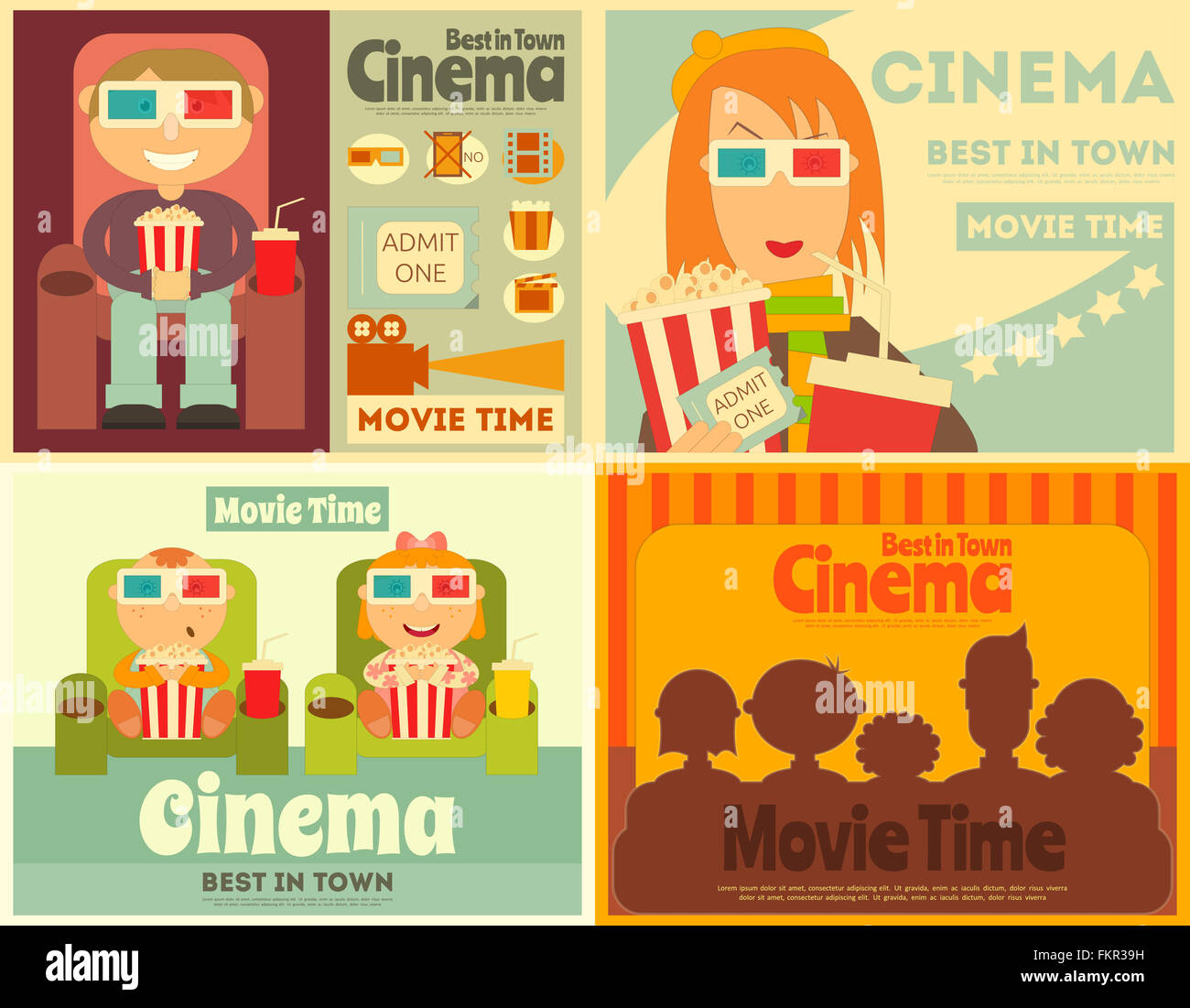 Cinema Posters Set. Movie Collection Placards in Retro Style. People ...