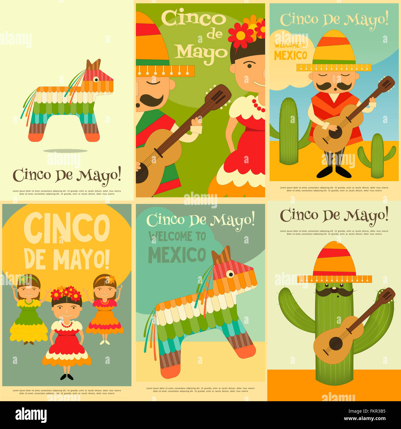 Mexican Mini Posters Set in Retro Style. Cinco de Mayo Stock Photo - Alamy