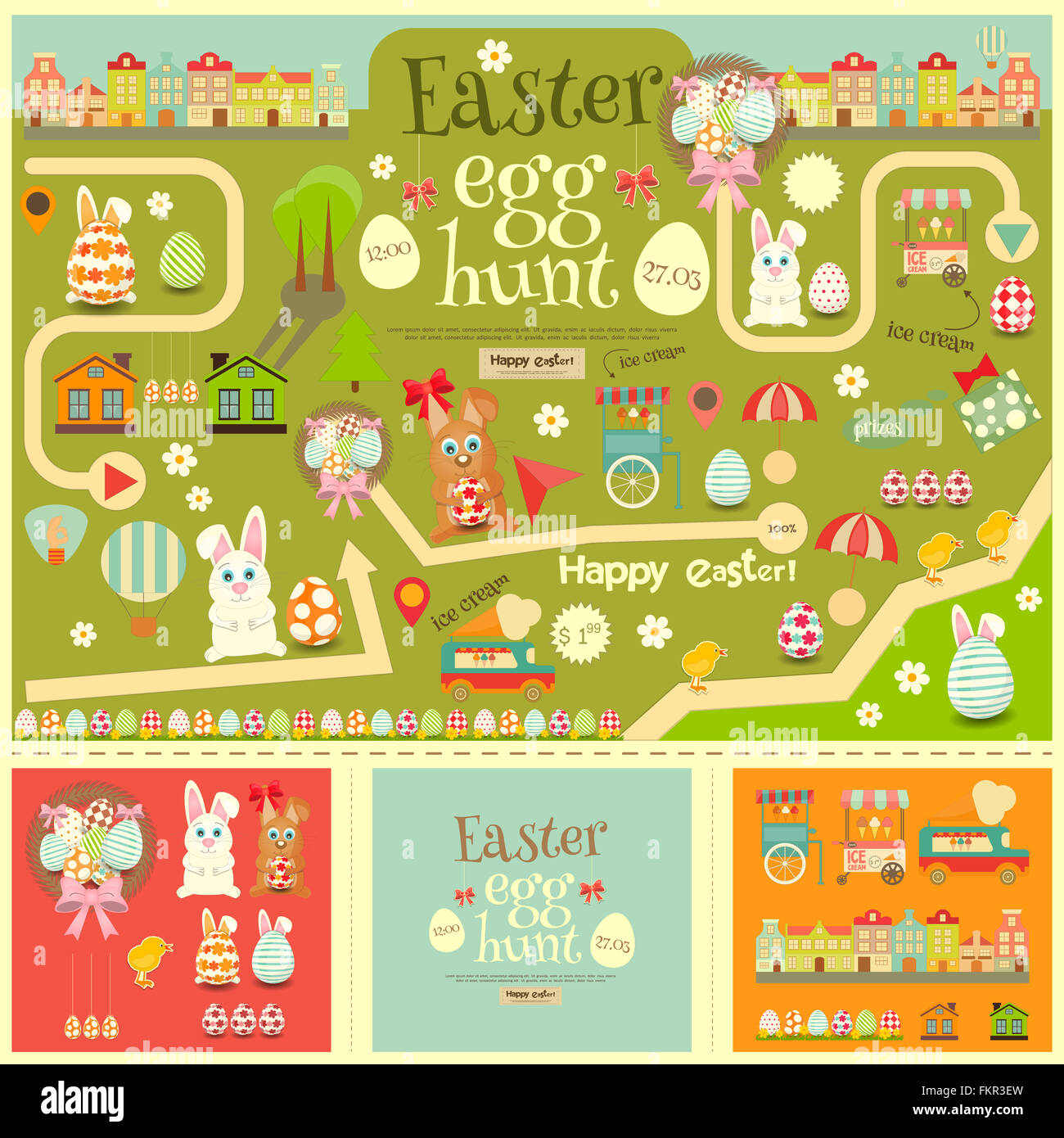 Easter Invitation Card and Easter Elements. Easter Egg Hunt Stock Photo ...