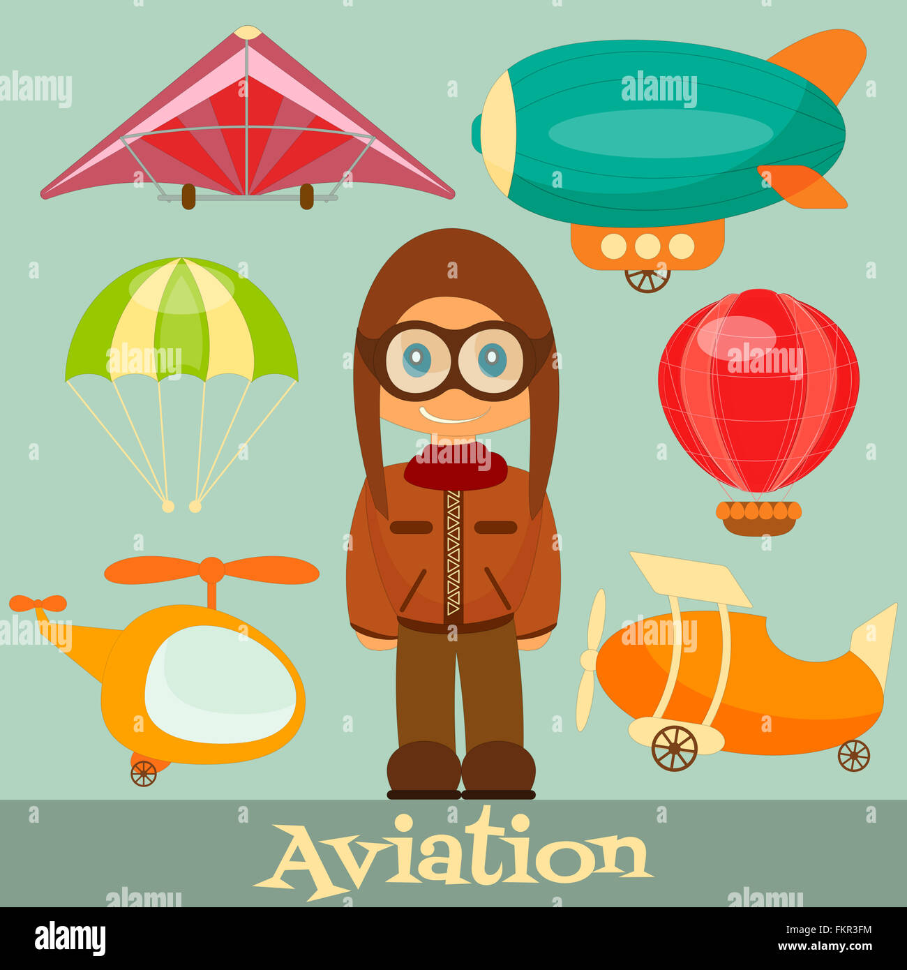 Set of Aero Vehicles. Airman in Uniform. Cartoon Style Stock Photo - Alamy