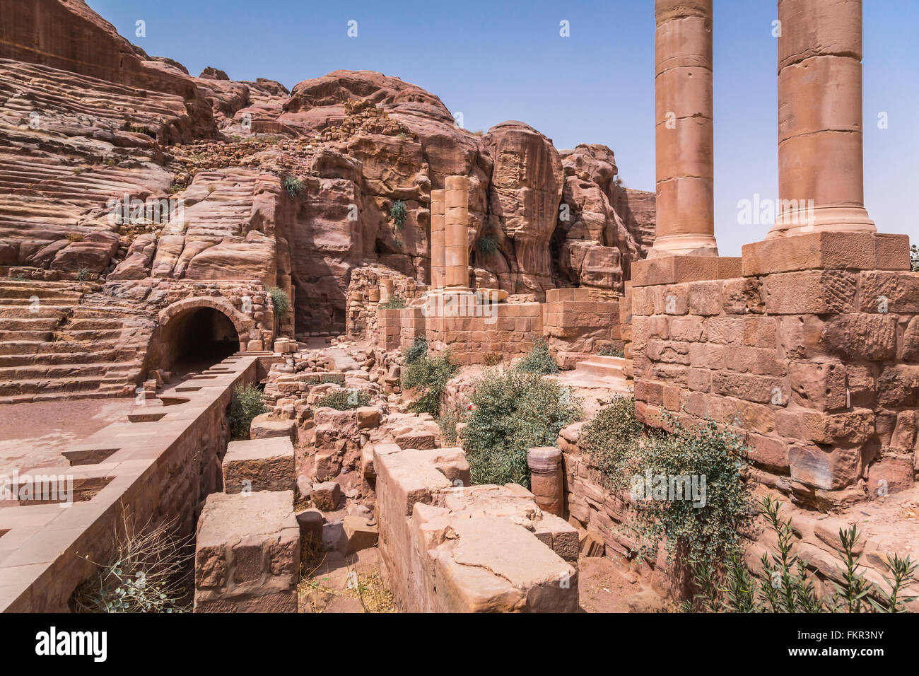 Entrance columns at the Theater in the ruins of the red rock city of ...