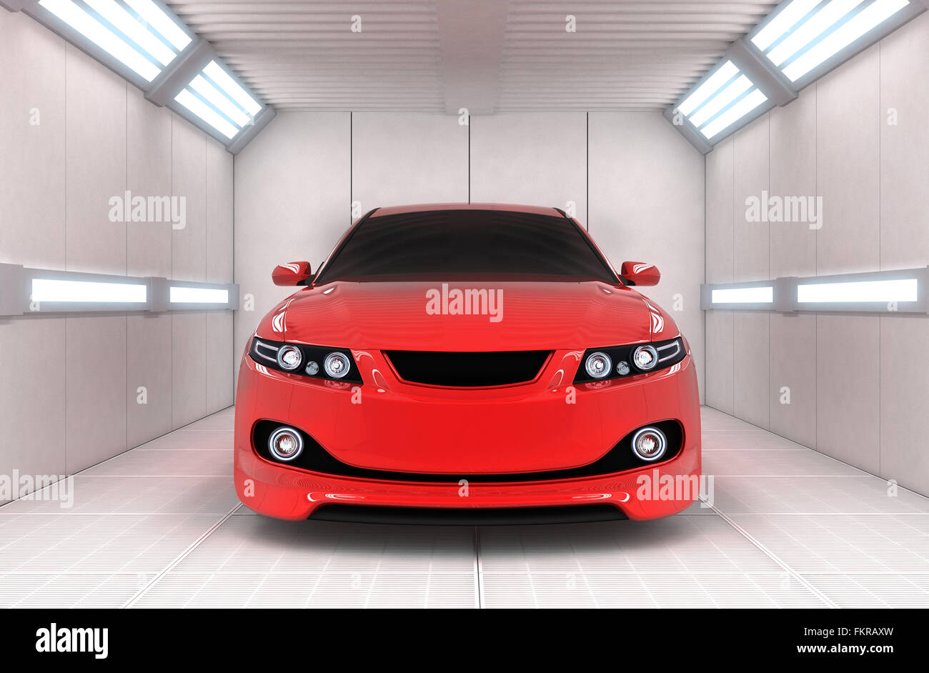 Red car in garage (done in 3d Stock Photo - Alamy