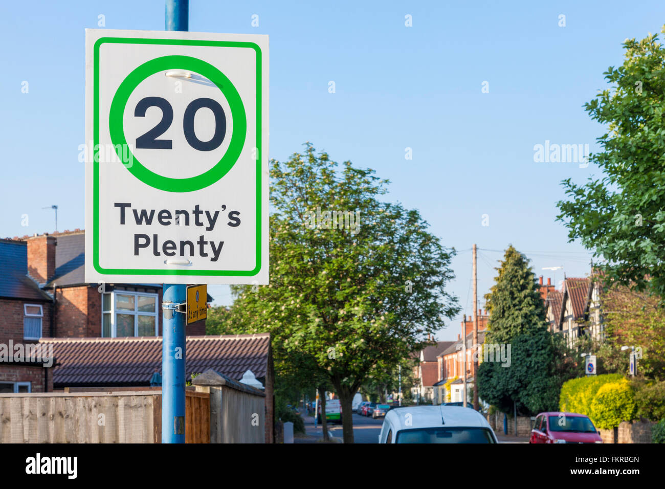 Twenty's Plenty. 20 mph speed limit sign in a residential area of ...