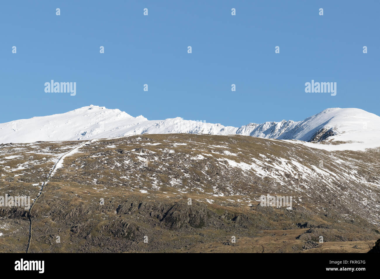 Yr Wyddfa or Snowdon mountain with Bwlch Main to the right Stock Photo ...