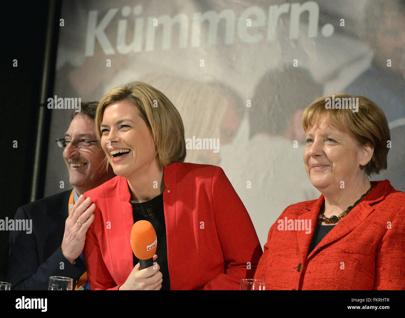 Simmern, Germany. 09th Mar, 2016. German chancellor Angela Merkel (R ...