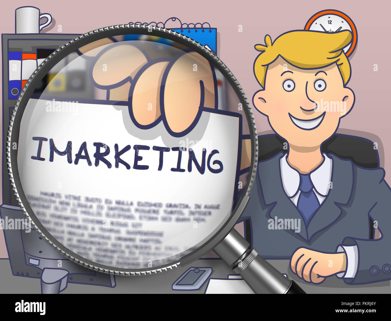 Imarketing through Magnifier. Doodle Style Stock Photo - Alamy