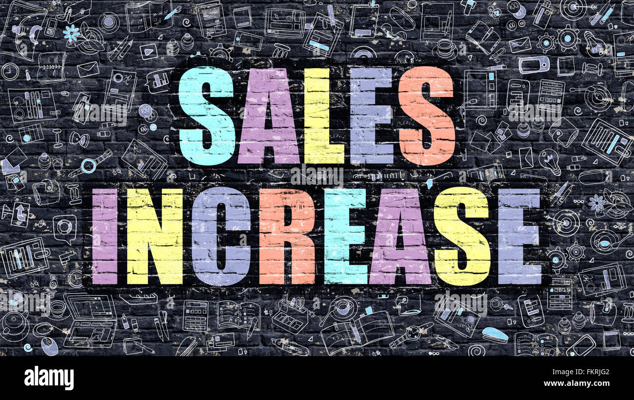 Multicolor Sales Increase on Dark Brickwall. Doodle Style Stock Photo ...