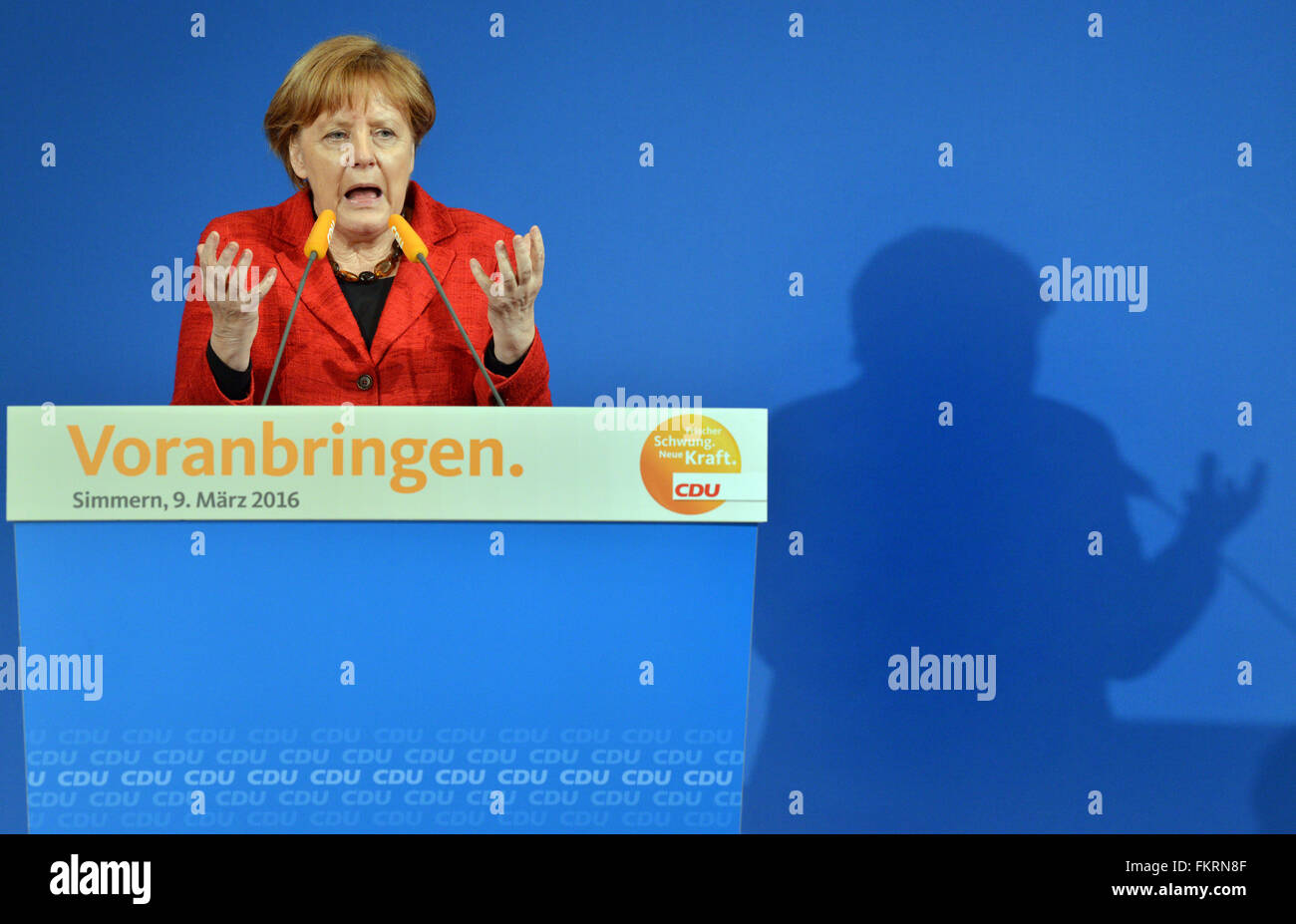 German chancellor Angela Merkel speaks during a CDU campaign event in ...