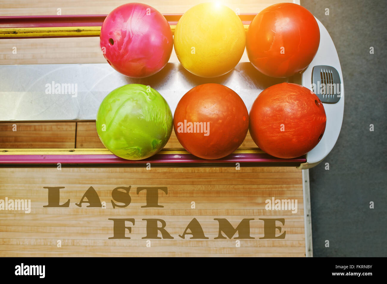 The word last frame background bowling balls Stock Photo - Alamy
