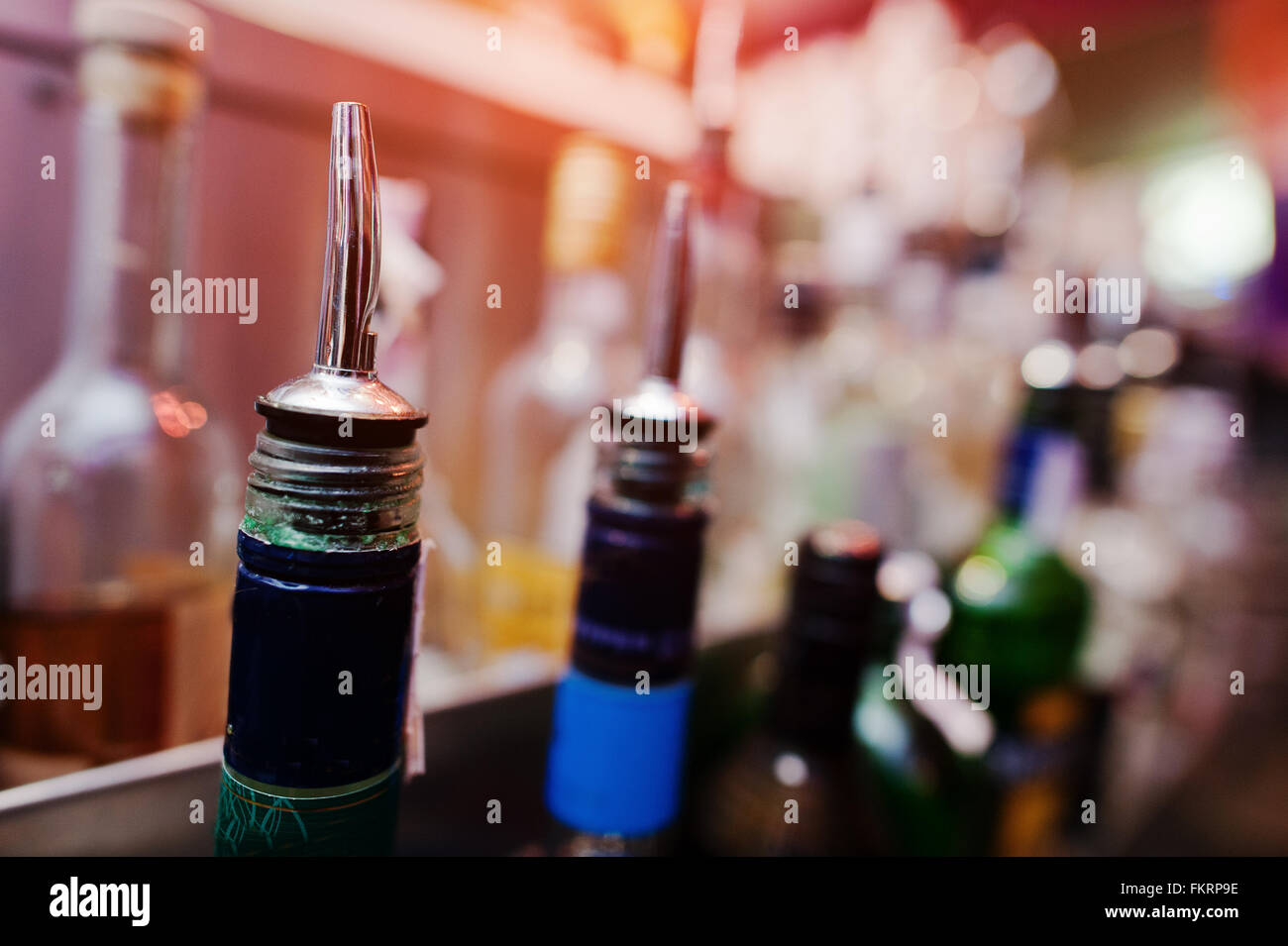 Close up bottles of alcohol and liquor at the bar Stock Photo - Alamy