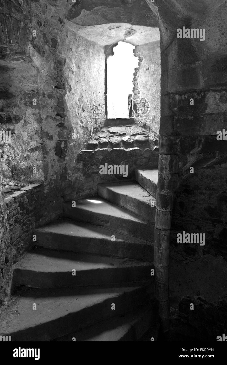 Raglan castle spiral staircase Stock Photo - Alamy