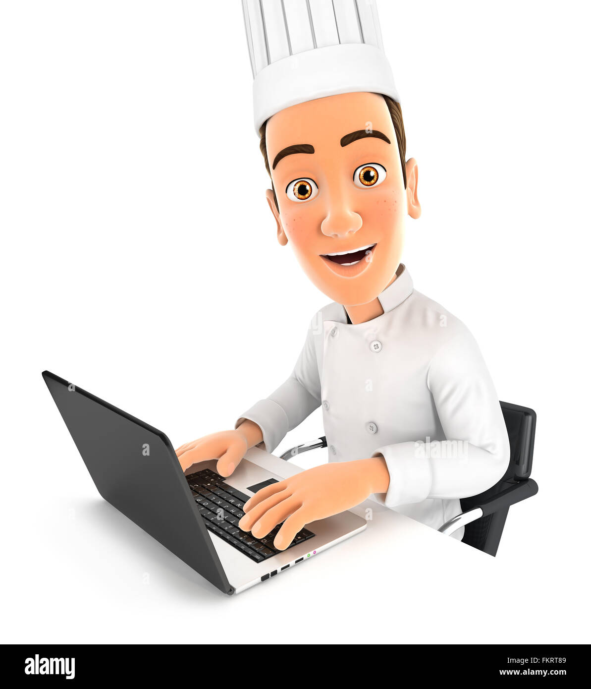 3d head chef working on laptop, isolated white background Stock Photo ...